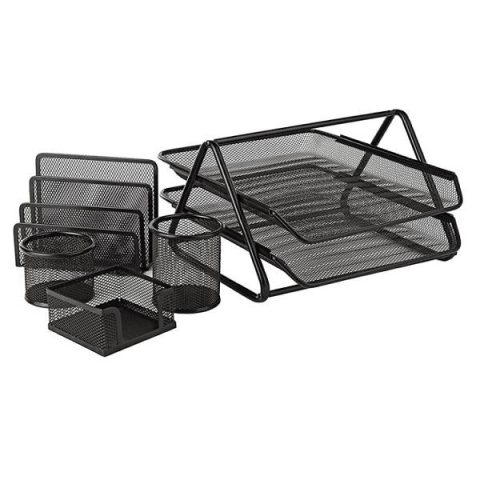 Mesh 5 Pieces Desk Set 2 Trays – Black | Office Systems Aruba